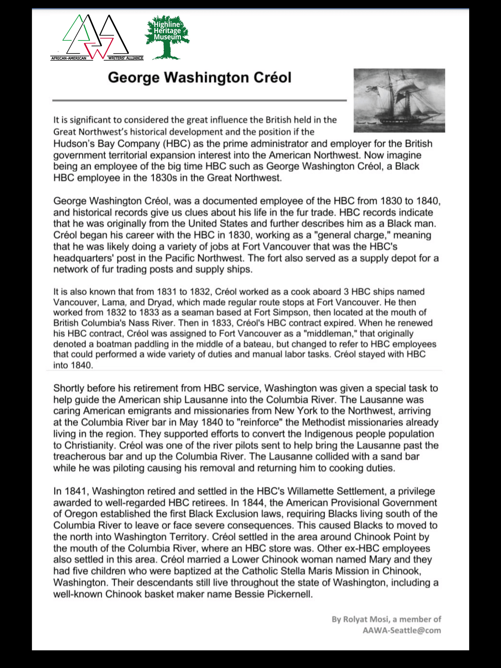 February 2022 – Black History Month - Highline Heritage Museum